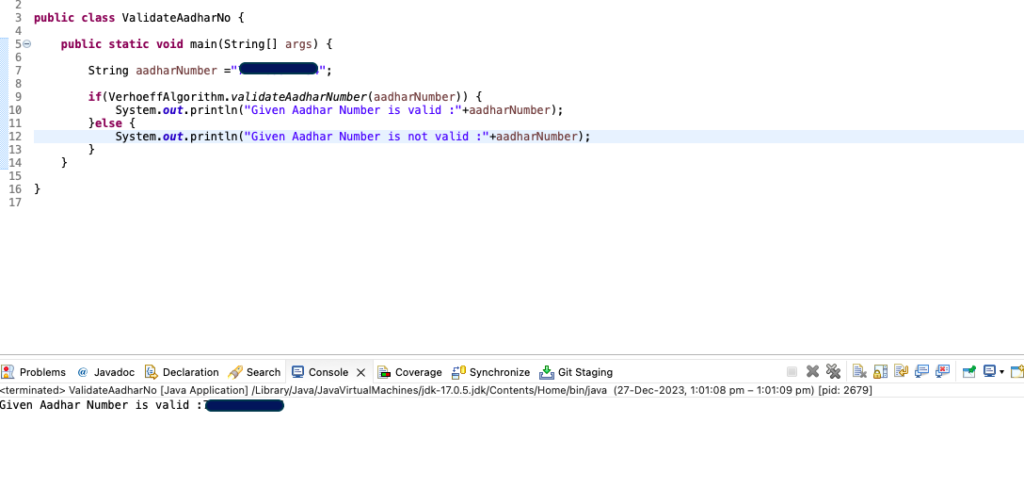 Validating Aadhaar Numbers With Verhoeff Algorithm
